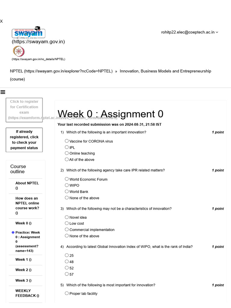 Innovation, Business Models and Entrepreneurship - Unit 3 - Week 0 | PDF