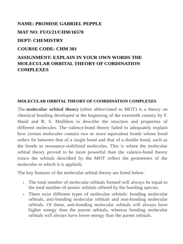 MOT | PDF | Molecular Orbital | Atomic Orbital