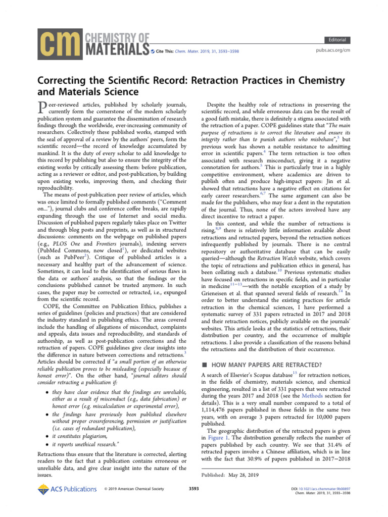 Correcting The Scientific Record Retraction Practices in Chemistryand ...