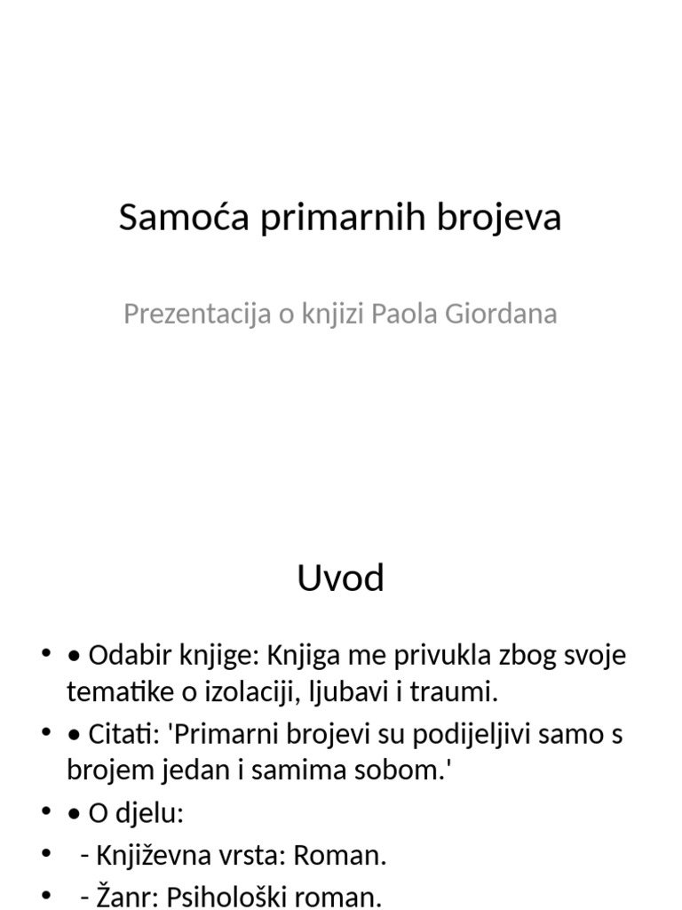 Samoća Primarnih Brojeva Prezentacija | PDF