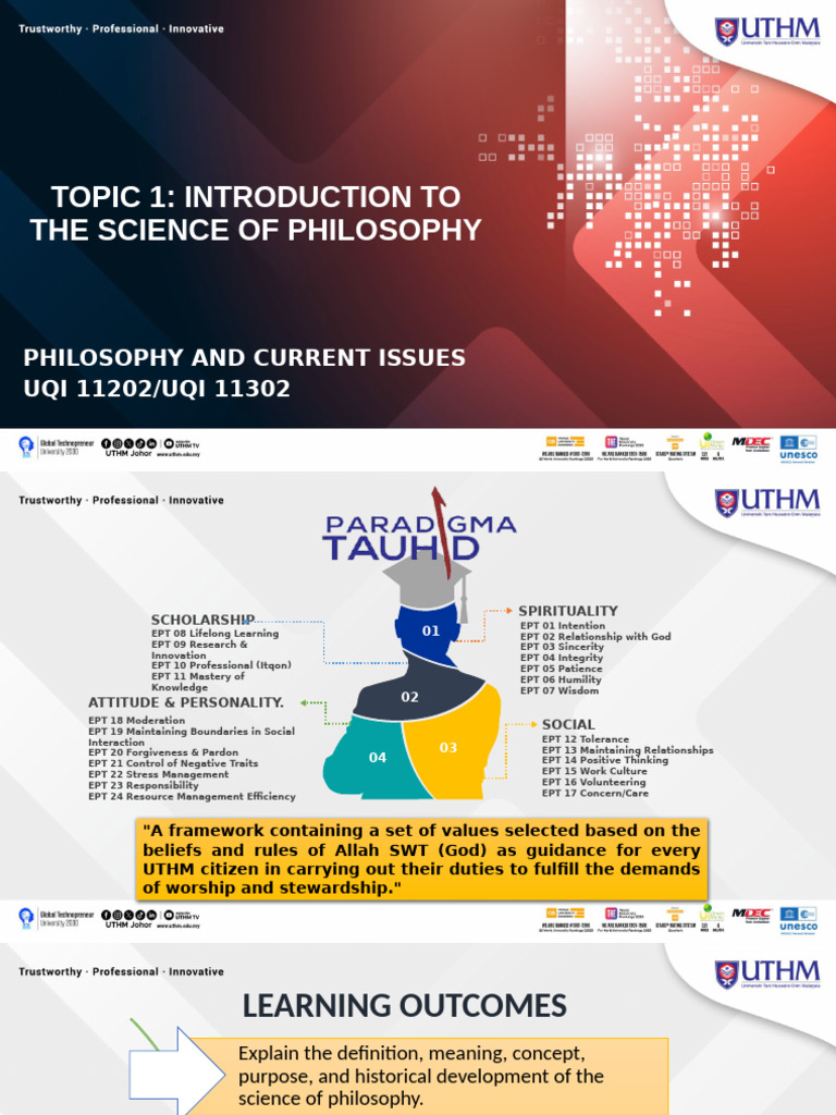 Topic 1: Introduction To The Science of Philosophy: Philosophy and Current Issues UQI 11202/UQI ...