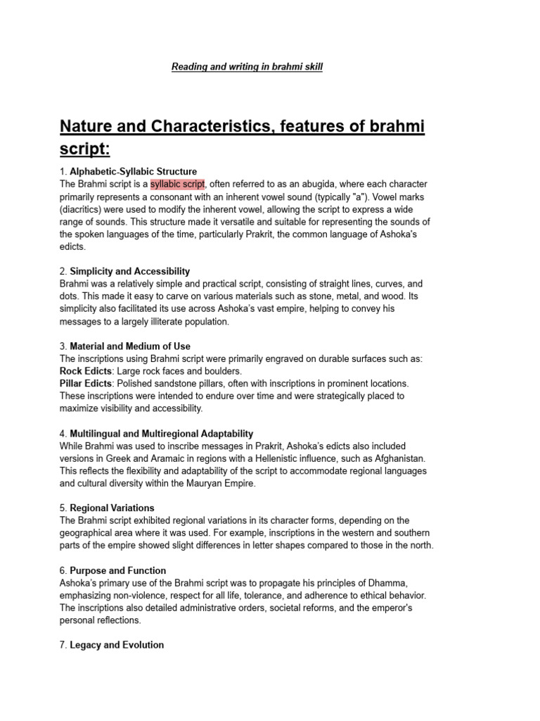 Reading and Writing in Brahmi Skill | PDF | Ashoka | Sanskrit