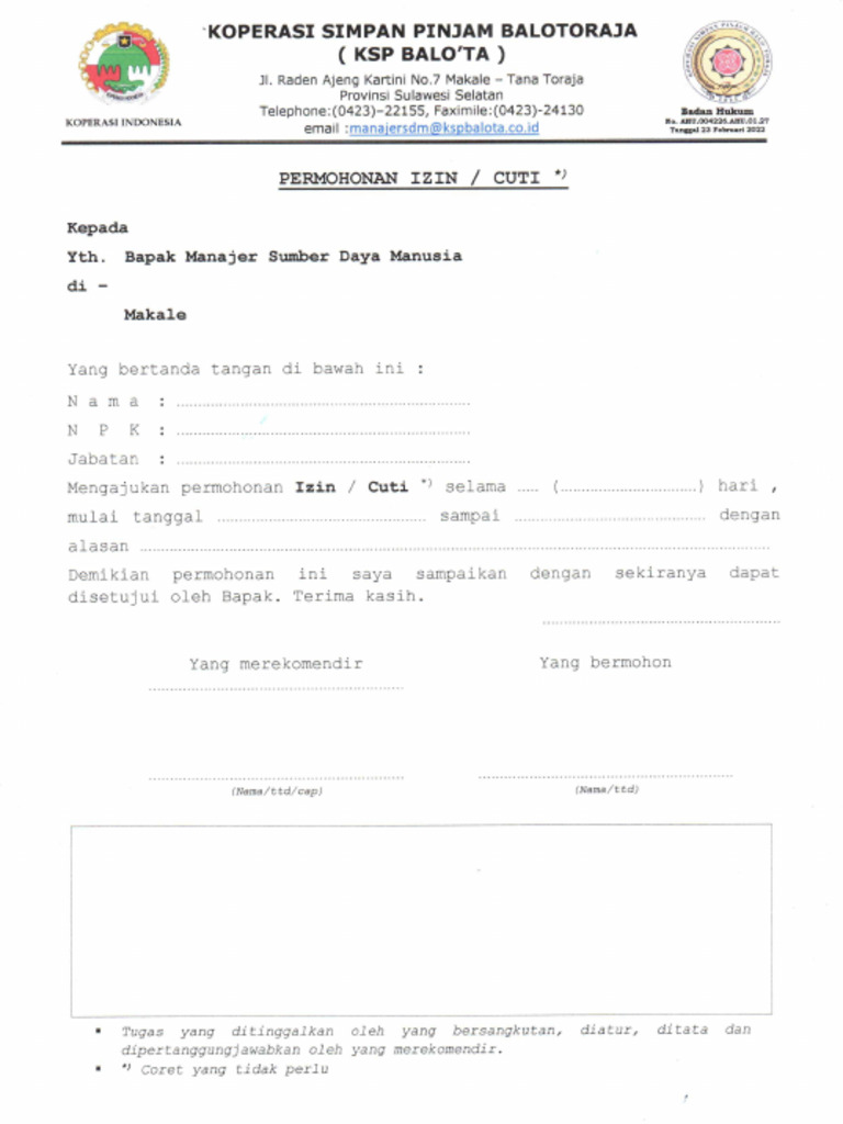 Form Permohonan Izin Cuti Lamp.1 | PDF