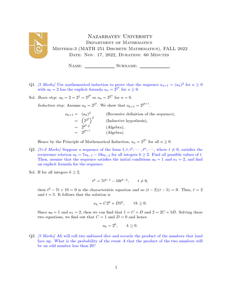 Practice probles for midterm | PDF | Sequence | Mathematics