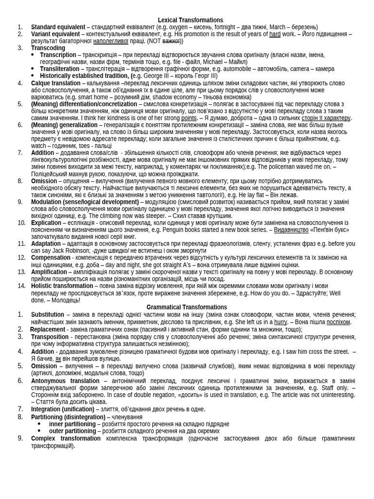 Translation Transformations List | PDF