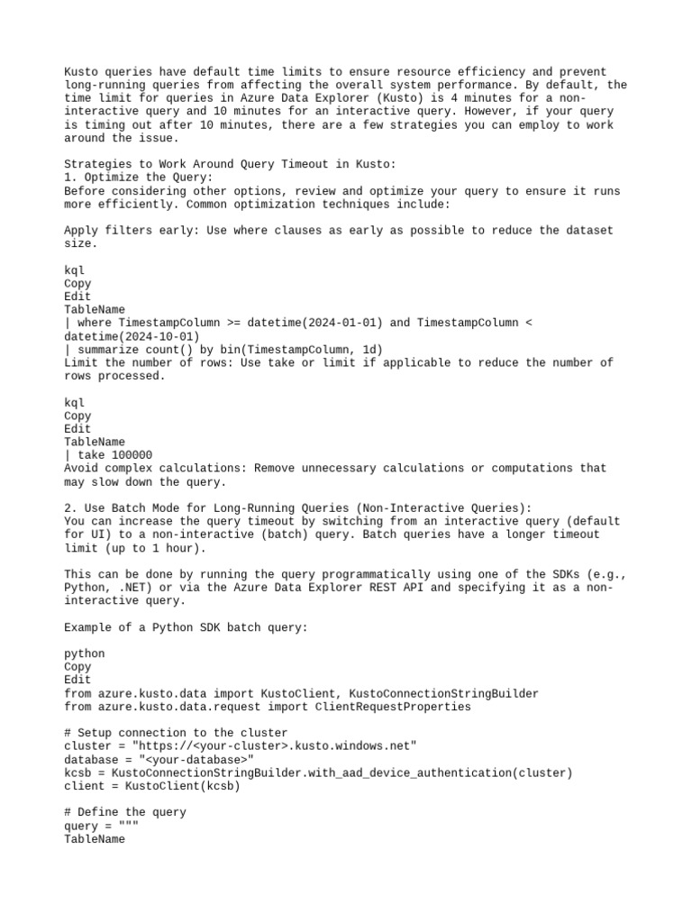 Query timeout in Kusto | PDF | Information Retrieval | Computer Data