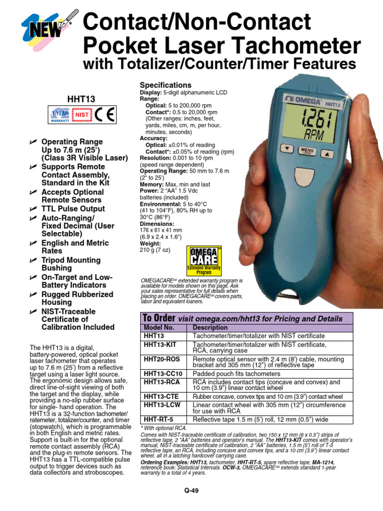 TACHOMETER Contact and Non-Contact HHT13 | PDF | Equipment