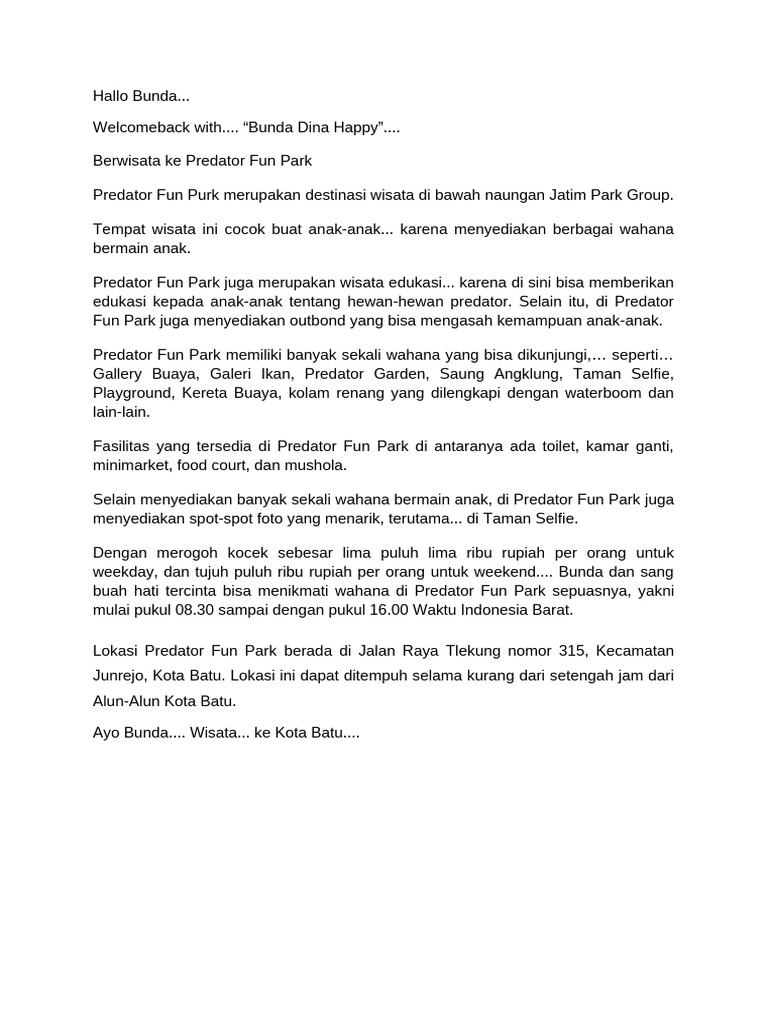 Predator Fun Park: Wisata Edukasi Anak | PDF