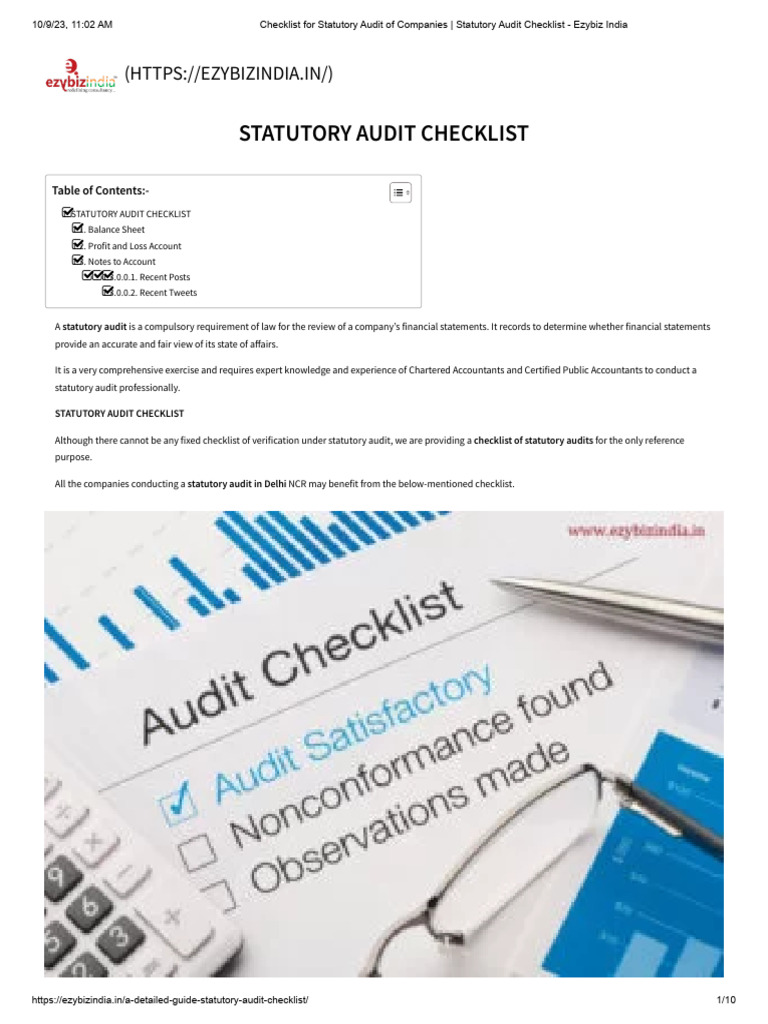 Checklist for Statutory Audit of Companies _ Statutory Audit Checklist - Ezybiz India | PDF ...