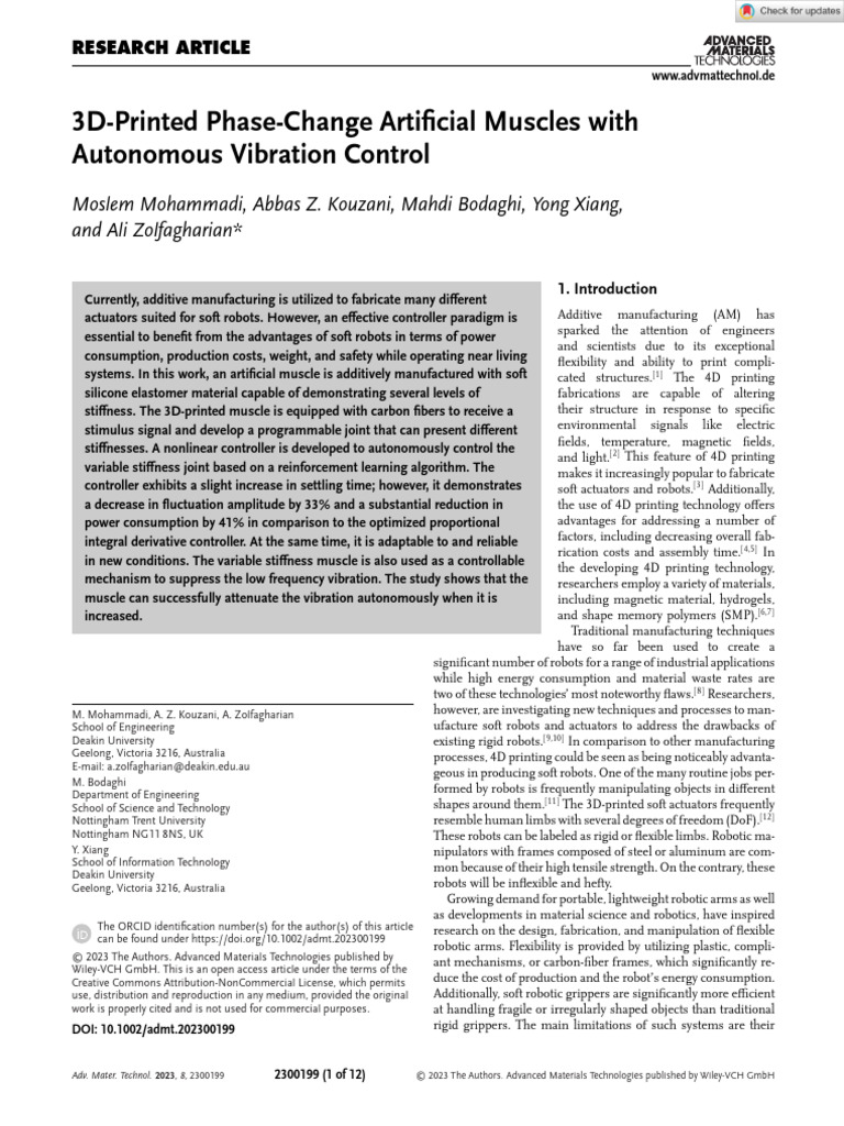 3D Printed Phase Change Artificial Muscles With Autonomous Vibration ...