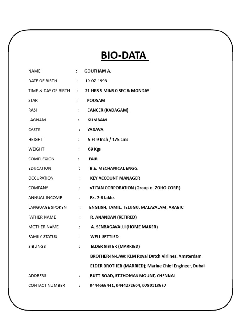 GOUTHAM BIODATA | PDF