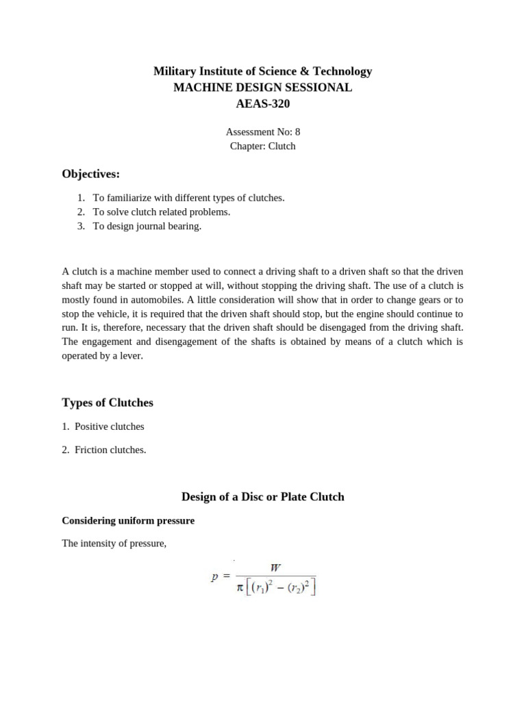 Engineering Students: Clutch Design | PDF