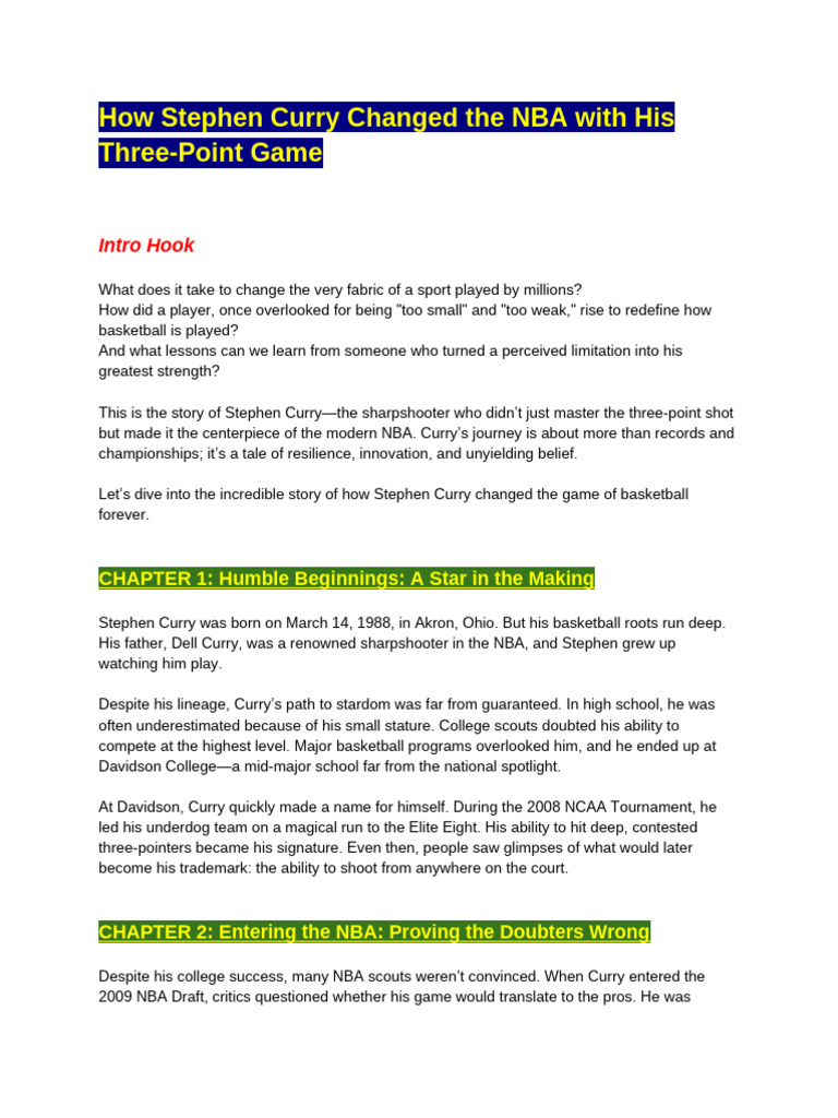 How Stephen Curry Changed The NBA With His Three-Point Game | PDF ...
