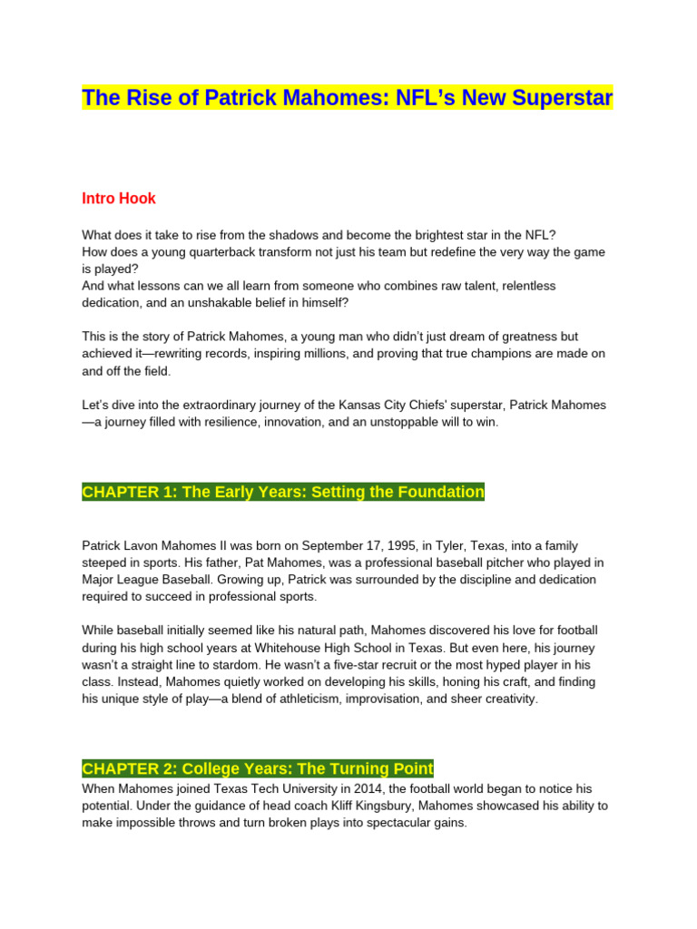 Patrick Mahomes: NFL's Rising Star | PDF | American Football Teams | Sports