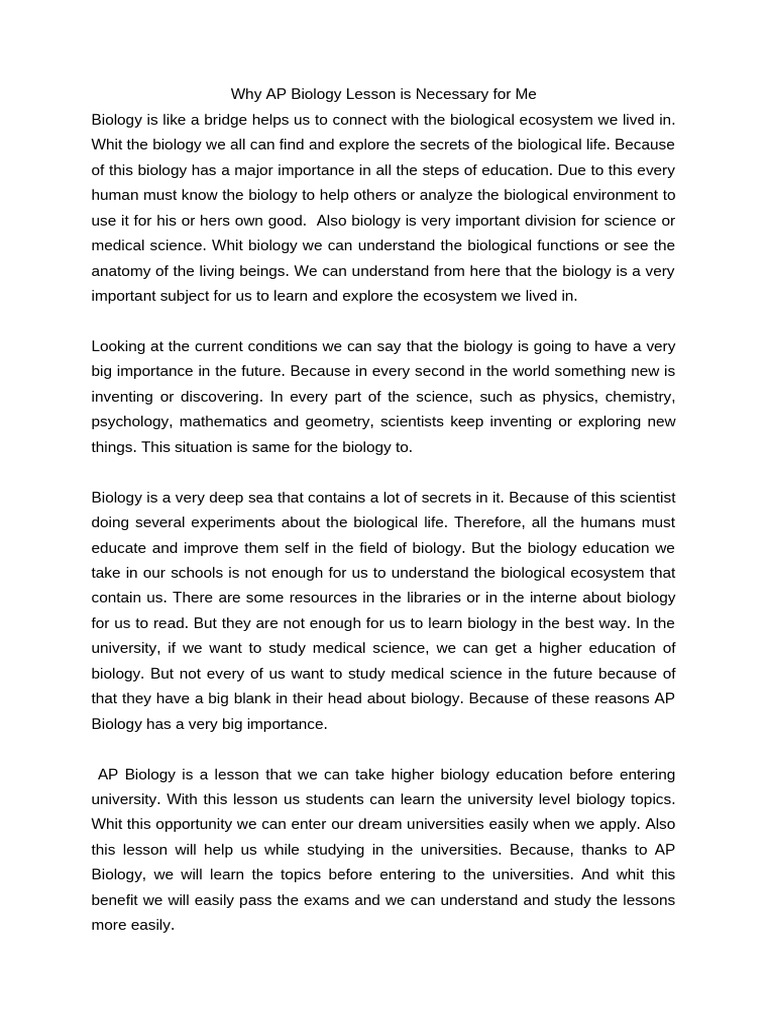 Why I Whant To Take AP Biology Lesson (1) | PDF | Science | Advanced ...