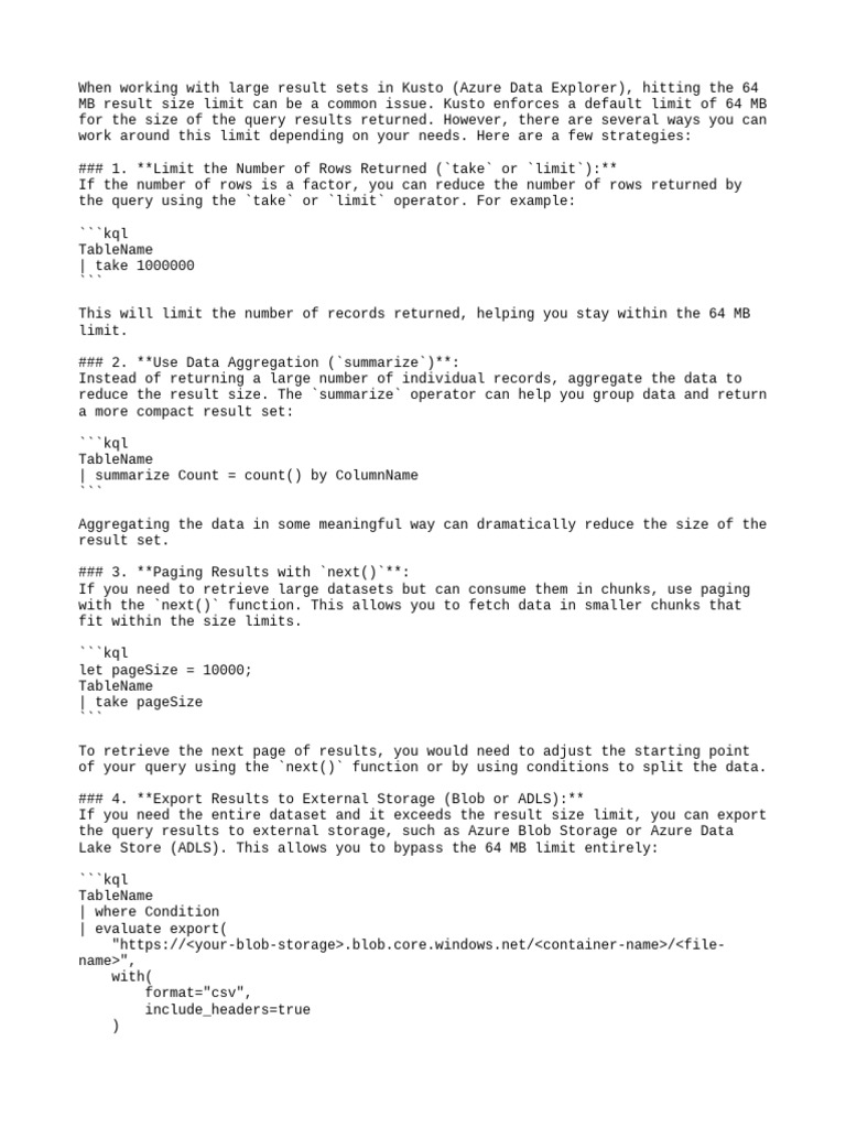 When Working With Large Result Sets in Kusto | PDF | Information Science | Computing