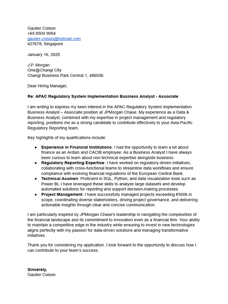 CoverLetter - JPMC | PDF