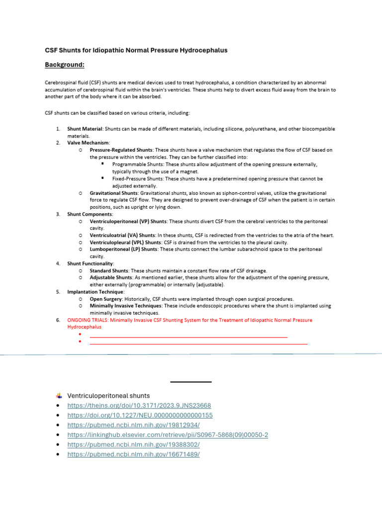 CSF Shunts for Idiopathic Normal Pressure Hydrocephalus | PDF | Cerebrospinal Fluid | Clinical ...