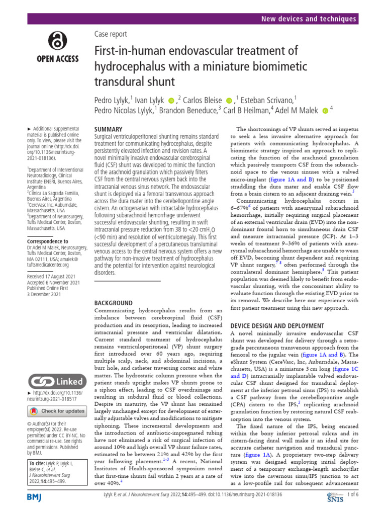 INPH - E-Shunts Related Paper | PDF | Cerebrospinal Fluid | Vein