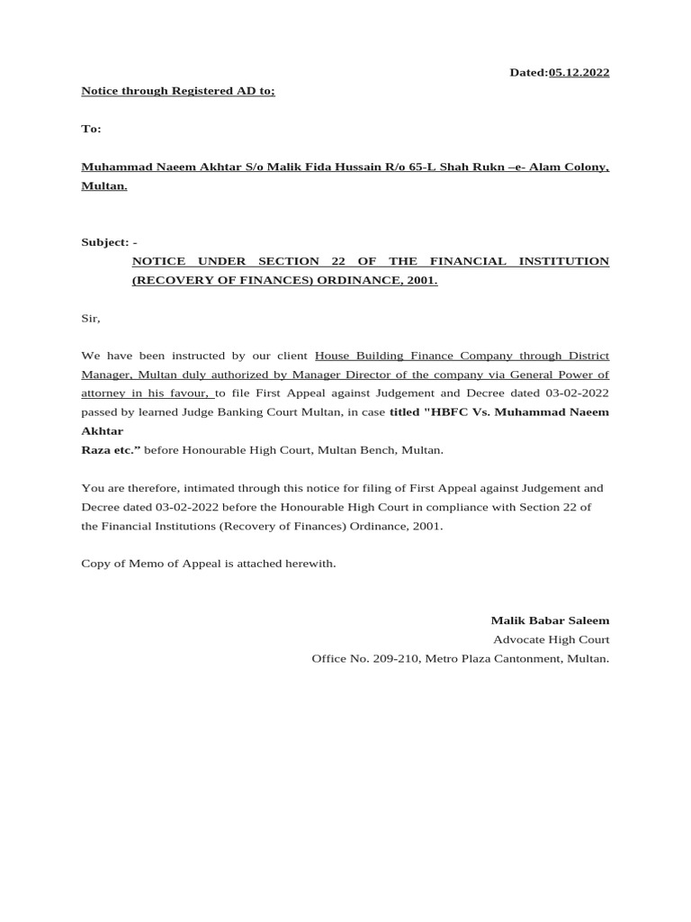 Notice of Appeal RFA | PDF