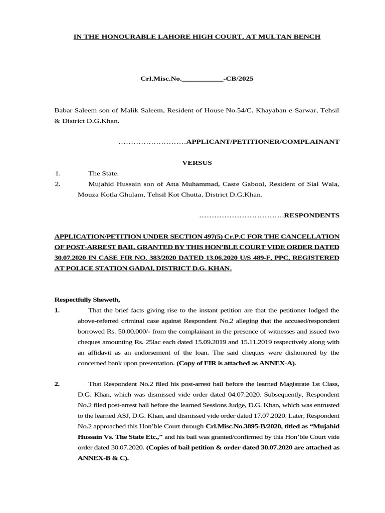 Petition to Cancel Post-Arrest Bail | PDF | Bail | Affidavit