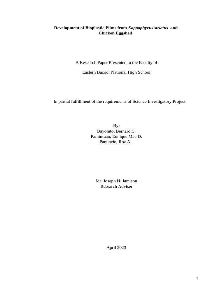 Production of Bioplastic Films From Seaweed Kappaphycus Striatus and ...