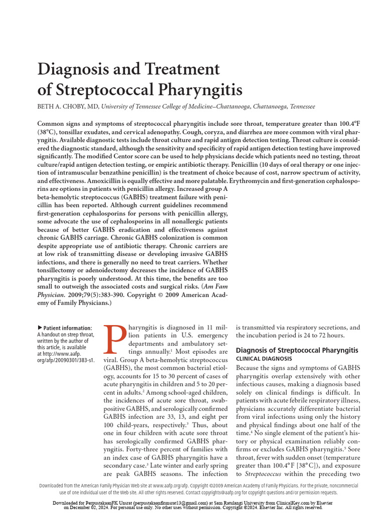 Diagnosis and Treatment of Streptococcal Pharyngitis | PDF | Medicine ...