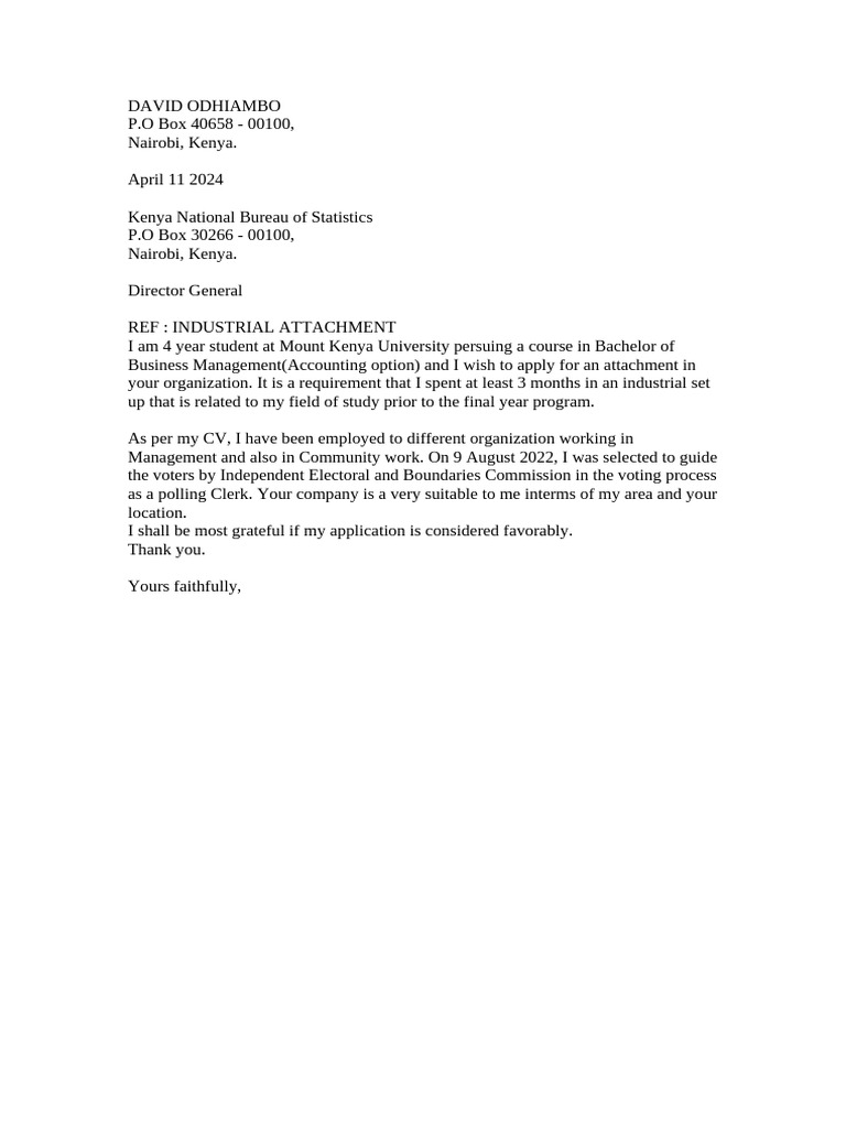 Industrial Attachment Application Letter | PDF