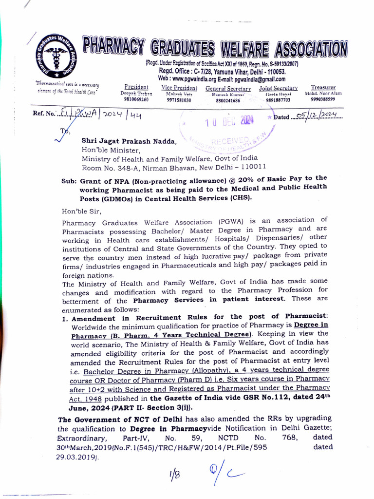Receiving of NPA Letter at Nirman Bhawan 10-12-2024 | PDF | Pharmacist ...