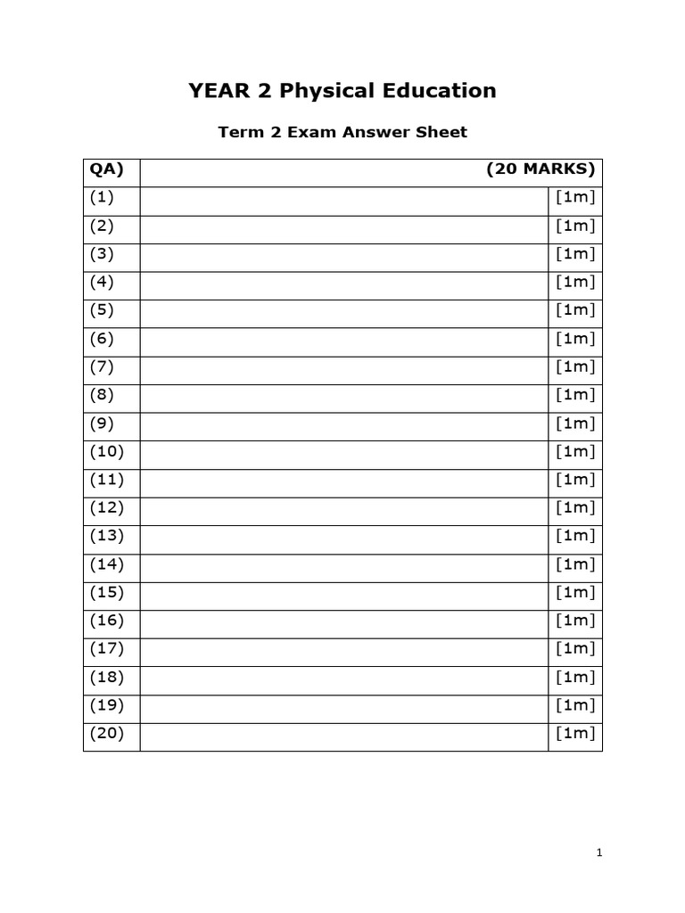 2122 Y2 Pe Answer Sheet | PDF
