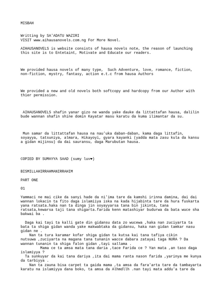 MISBA PART 1 by Sa'Adatu Waziri (WWW - Aihausanovels.com - NG) | PDF