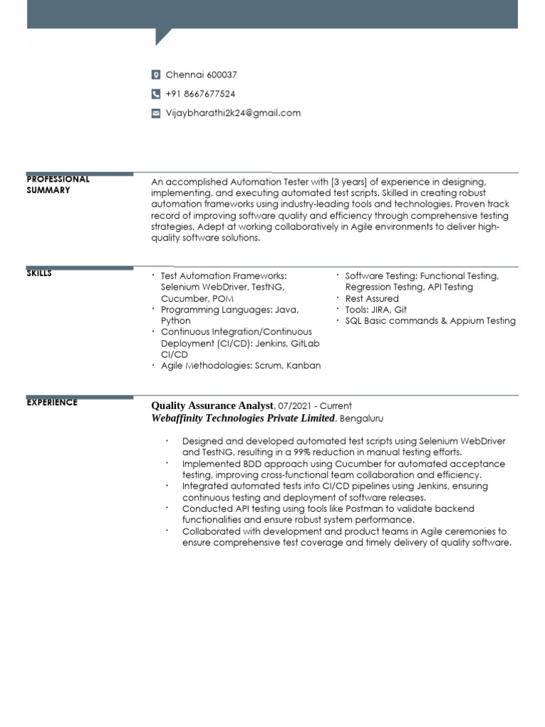 S Vijay Resume | PDF | Software Testing | Selenium (Software)