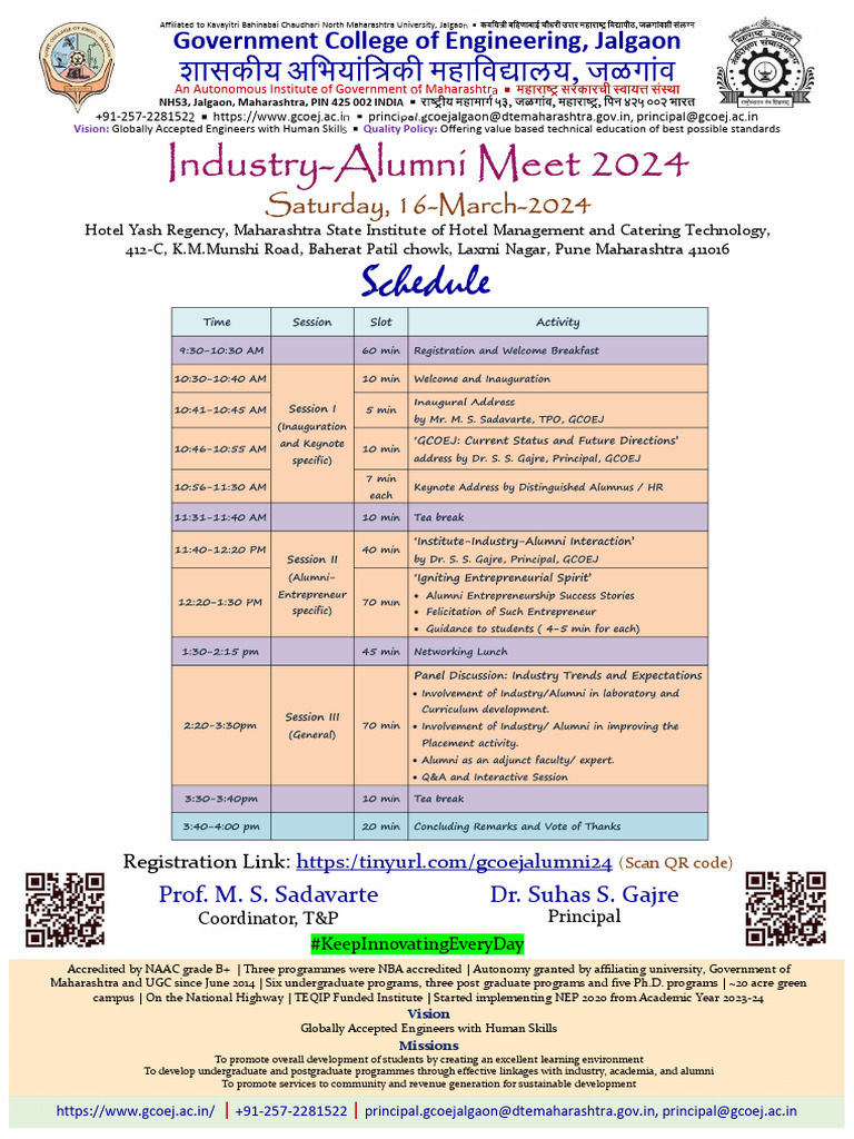 Schedule - Industry-Alumni Meet 2024 - GCOEJ | PDF | Educational Stages ...