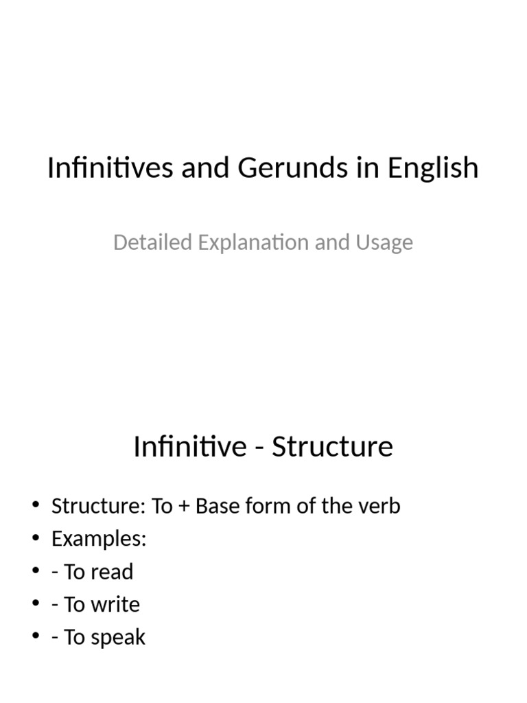Infinitives and Gerunds Presentation | PDF