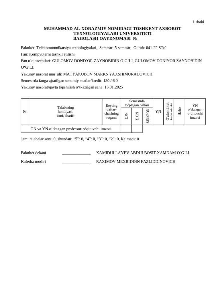 041-22 STo'-Kompyuterni Tashkil Etilishi | PDF