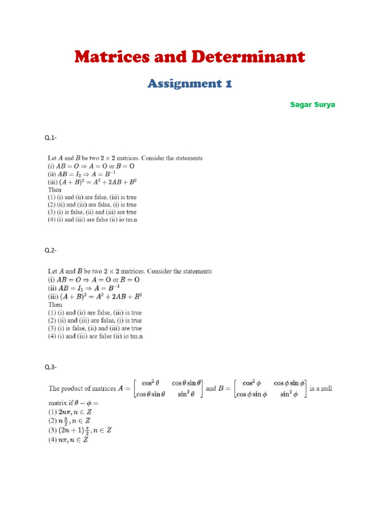 Matrices and Determinant | PDF