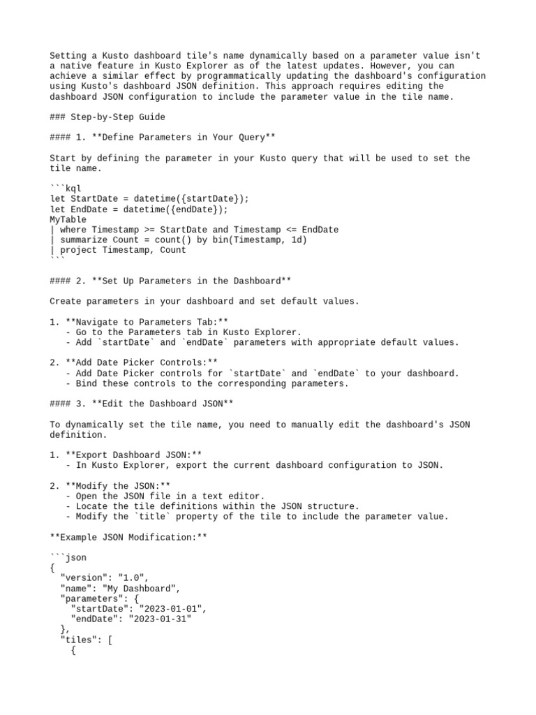 Dynamically updating Kusto dashboard tile display name | PDF | Computing | Software