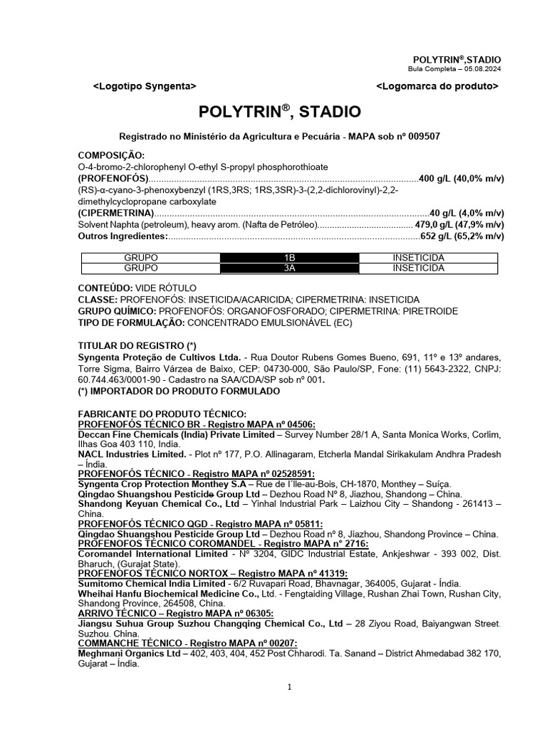 Bula do Inseticida Polytrin® | PDF | Insetos e seres humanos | Insetos