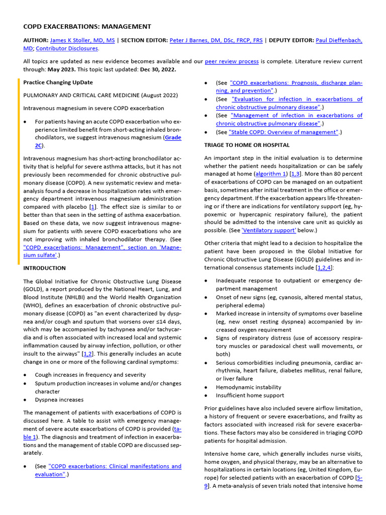 Copd Exacerbations: Management | PDF | Chronic Obstructive Pulmonary ...
