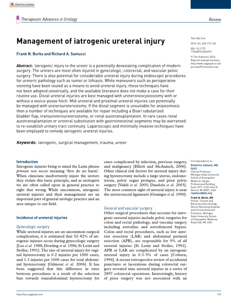 Management of Iatrogenic Ureteral Injury | PDF | Urology | Stent