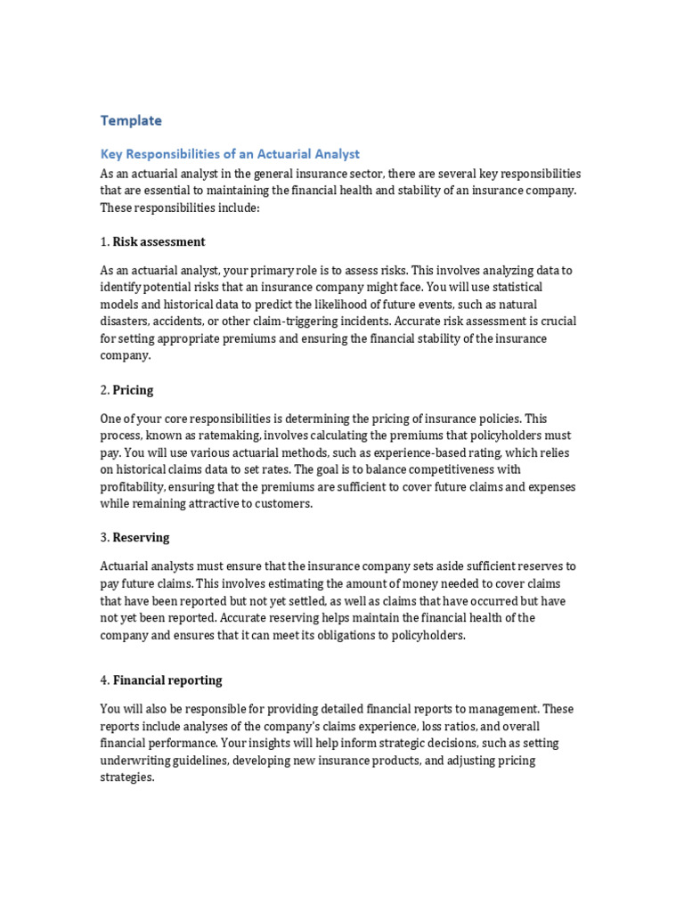 Template - AIG Actuarial Analyst | PDF | Insurance | Actuarial Science