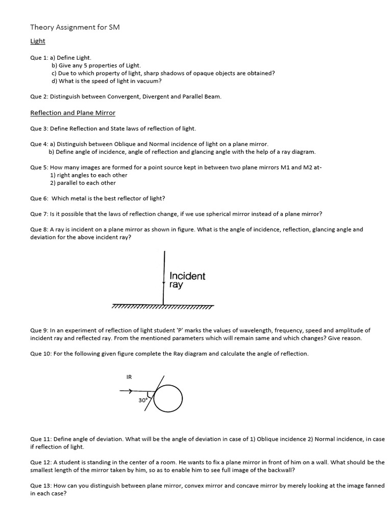 Theory Assignment For SM | PDF | Mirror | Reflection (Physics)