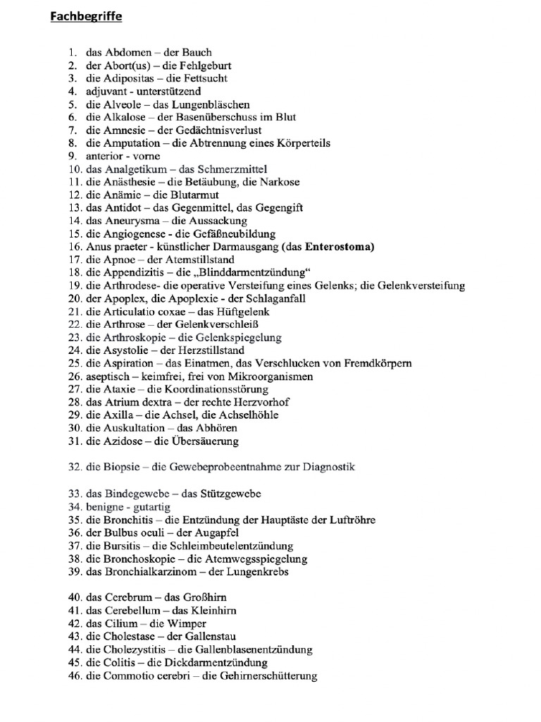 Medizinische Begriffe Zusamm | PDF