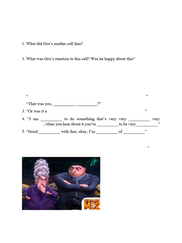 Despicable Me (Gru Talks To His Mom) | PDF