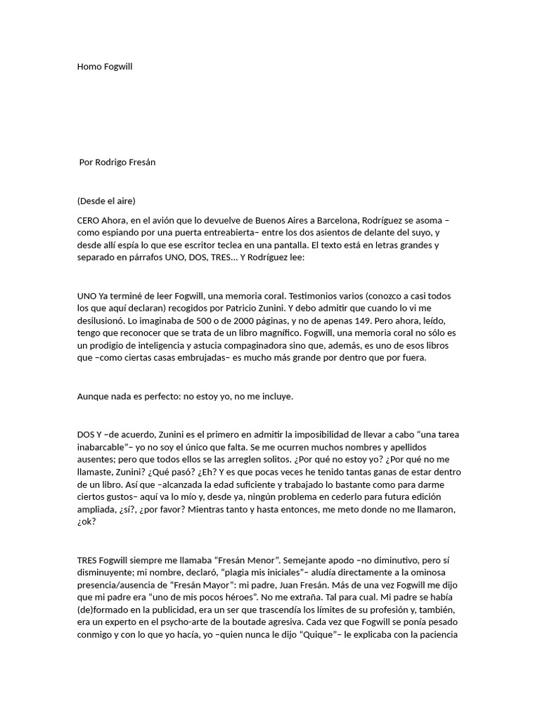 Reflexiones sobre Fogwill y su legado | PDF | Escritores | Cocaína