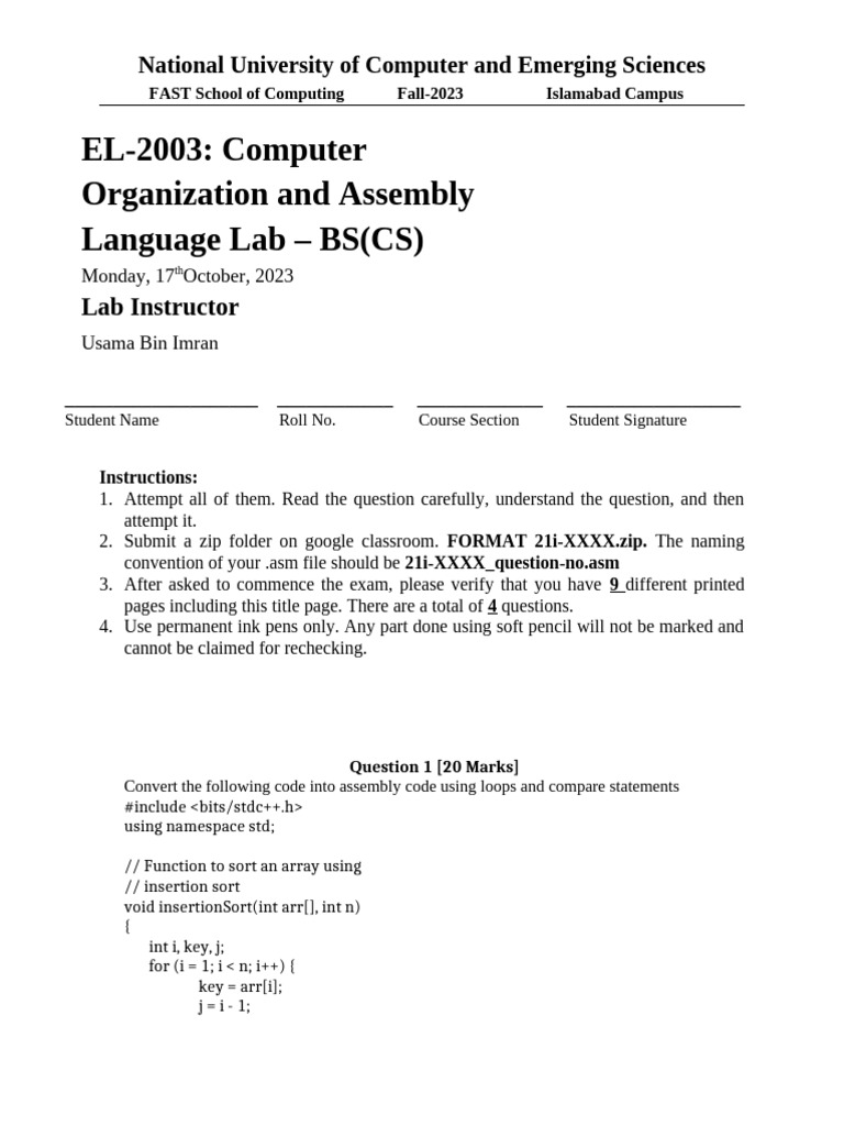 CS F23 COAL Lab (1) Mid1 | PDF | Software Development | Software Engineering