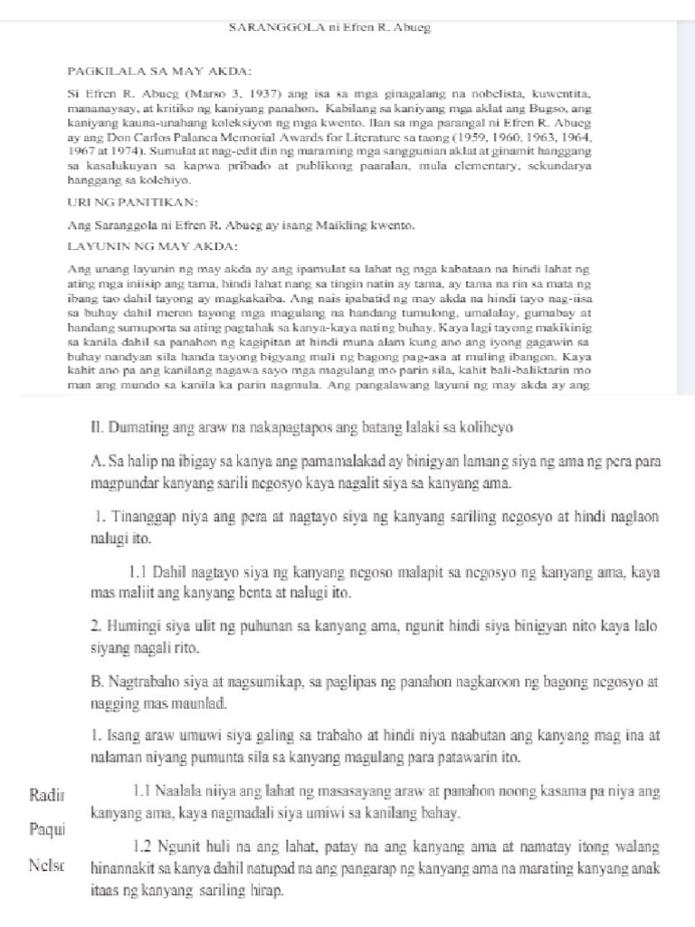 ANG SARANGGOLA Ni Efren R. aBUEG | PDF
