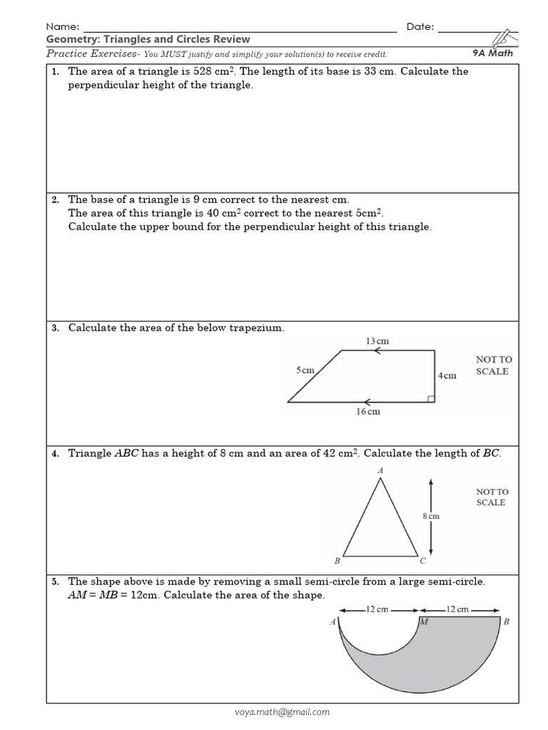 Geometry Circles and Triangles Review | PDF