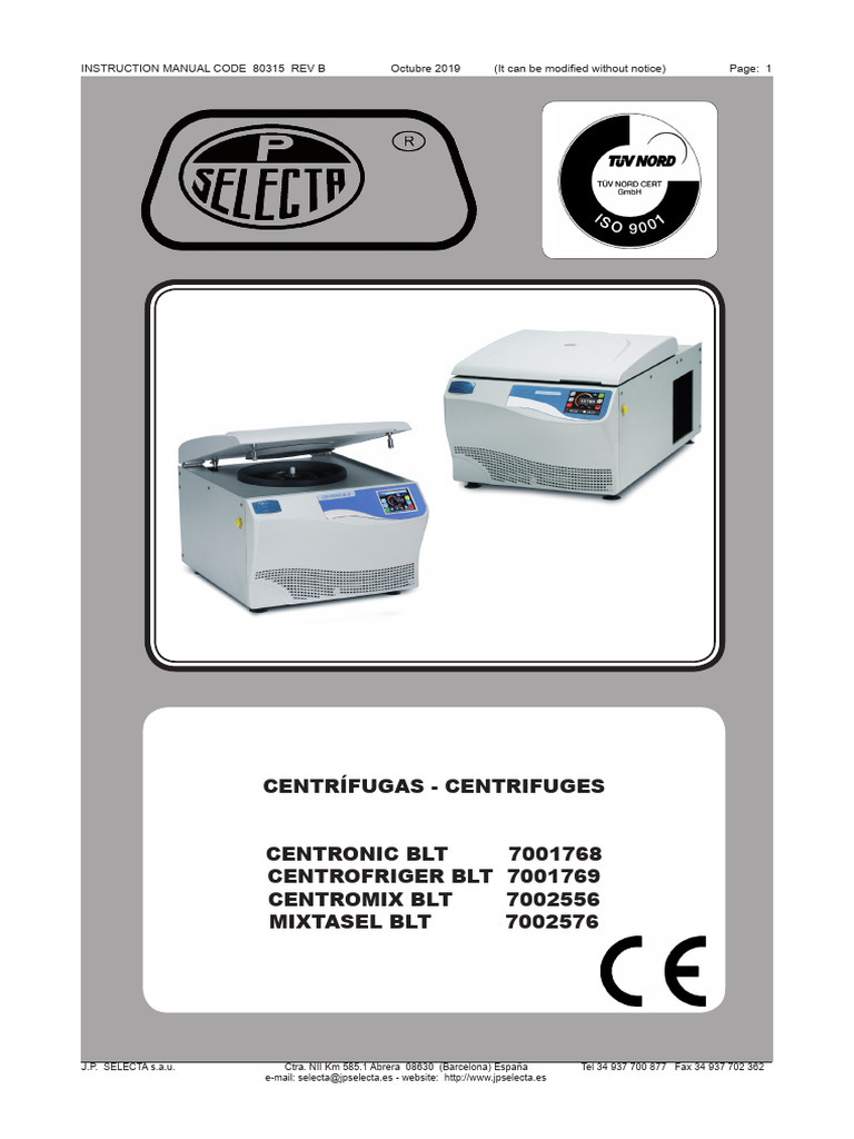 Centrifugadora Selecta Centromix BLT | PDF | Cantidades fisicas