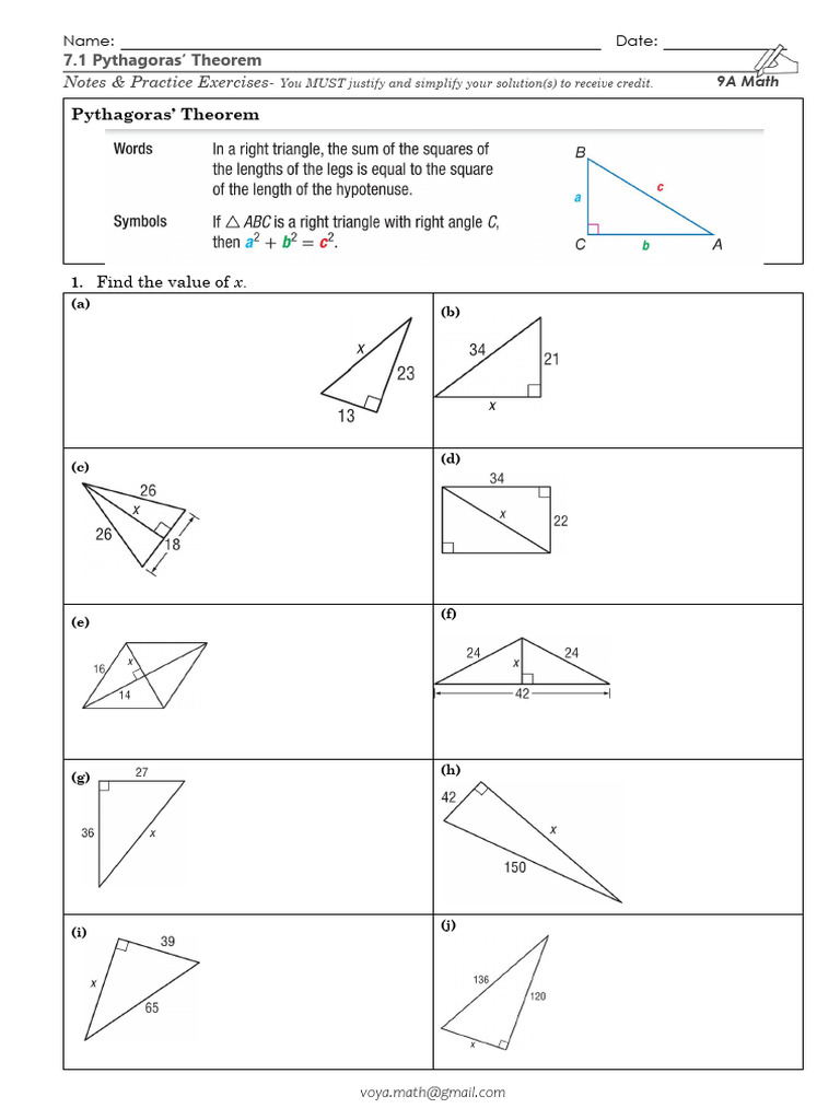 7.1 Pythagoras Theorem | PDF